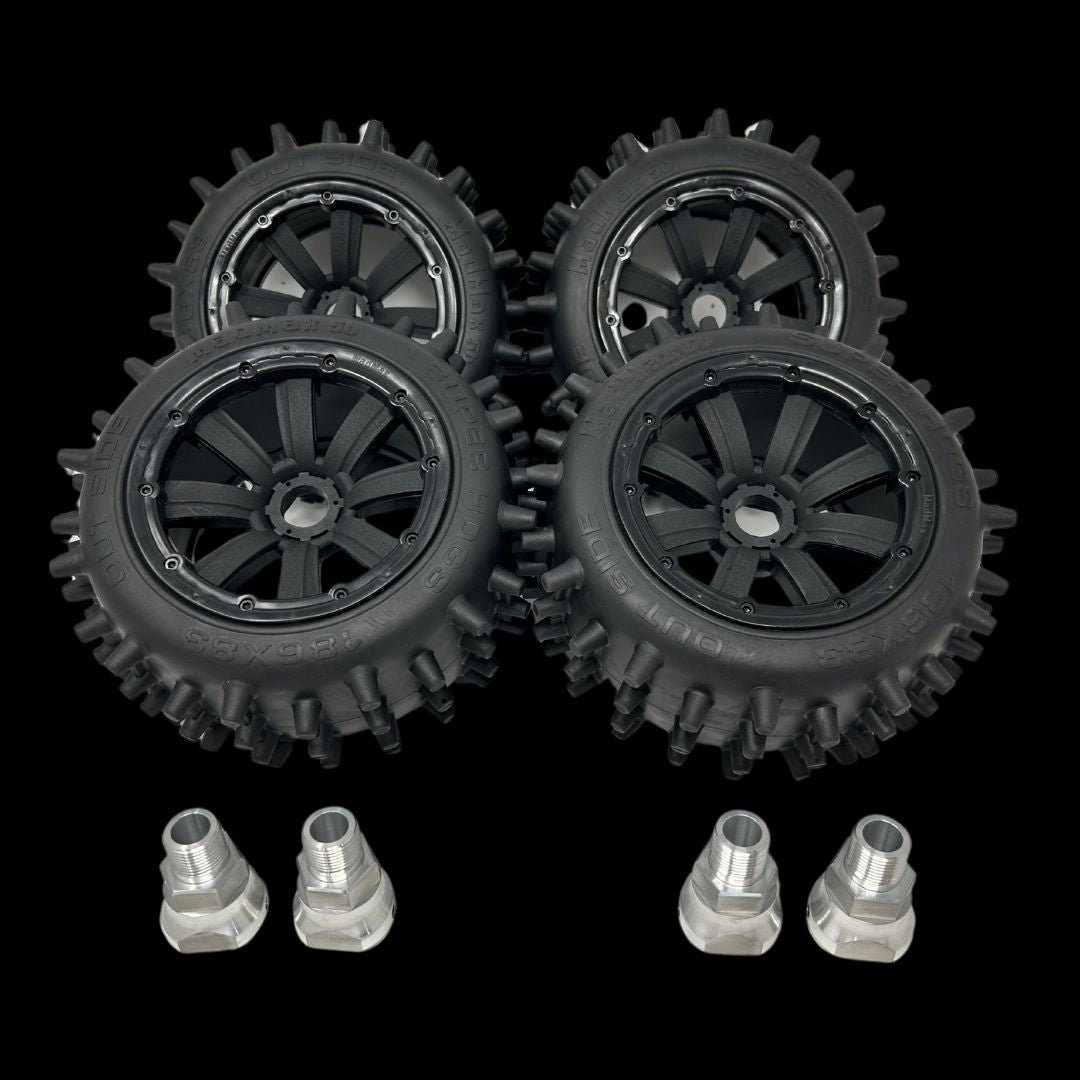 MadMax Super Hog V2 Truck 186mm Spike Wheel/Tyre Set (4) with adaptors ...